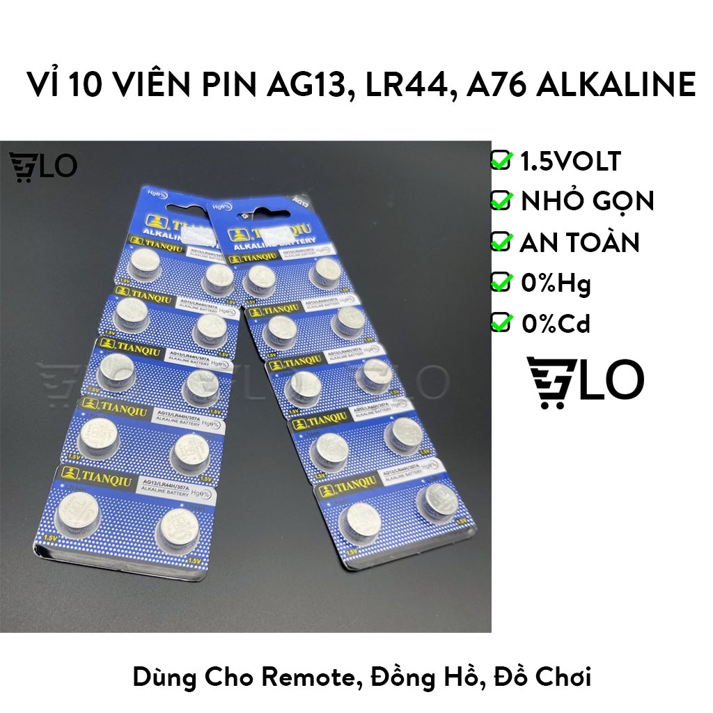 1 Vỉ 10 Viên Pin AG13, LR44, A76 Alkaline - Nhỏ Gọn, Bền Lâu, Đáng Tin ...