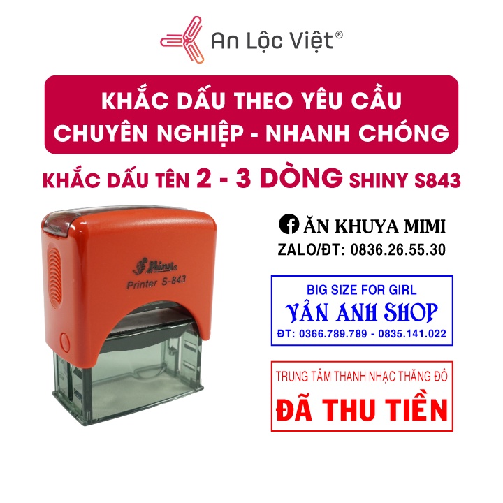 Khắc dấu tên 2 dòng - 3 dòng theo yêu cầu với con dấu chính hãng SHINY ...