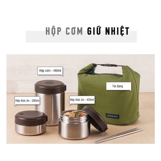 Bộ 3 Hộp Cơm Giữ Nhiệt Inox 304 Lock&Lock Mushroom Hot Tank Lunch Box ...