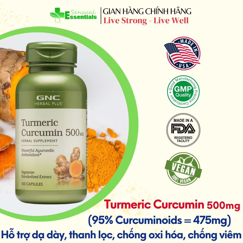 [CHÍNH HÃNG] GNC Turmeric Curcumin 500mg - Tinh chất từ nghệ hỗ trợ dạ ...