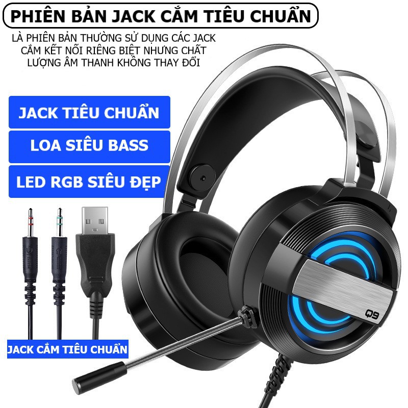 Tai nghe chụp tai máy tính GAMING MC Q9 có đèn LED đổi màu, có mic đàm ...
