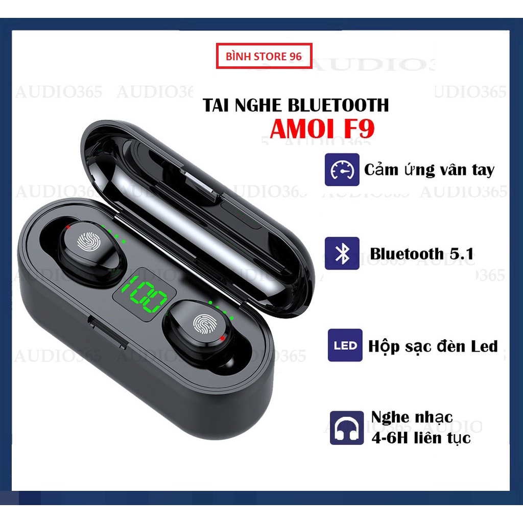 Tai nghe bluetooth AMOI F9 TWS 5.0 bản Quốc tế không dây cảm ứng chống nước IPX5 chống ồn tích ...