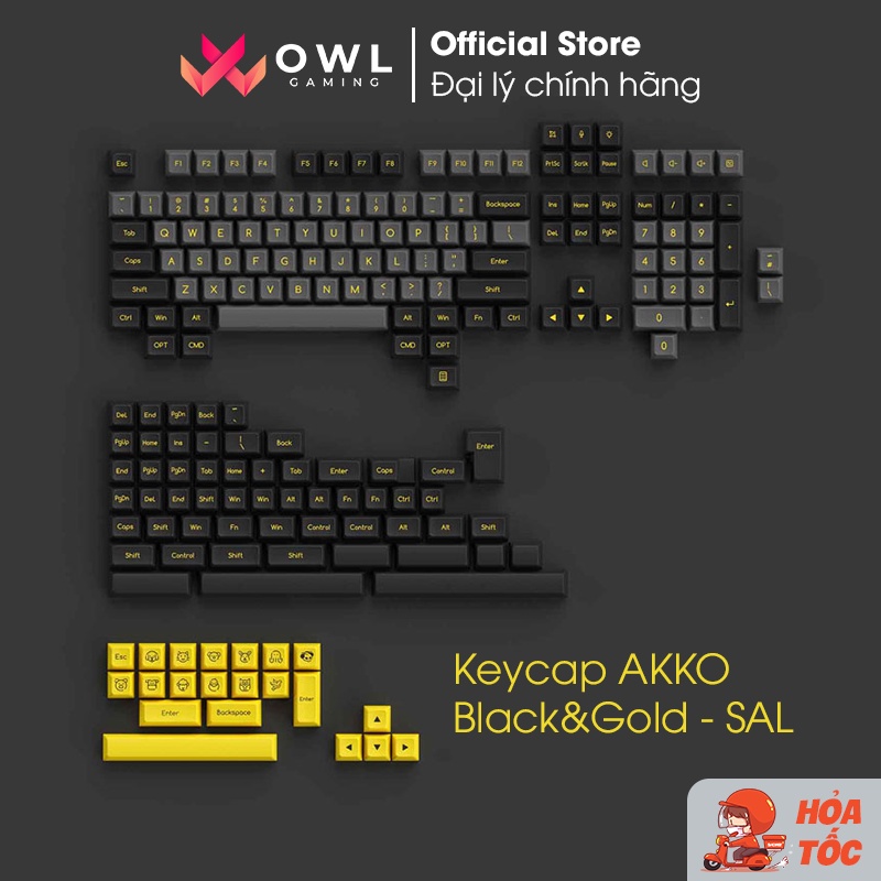 Set keycap AKKO Black&Gold (ABS Double-Shot/SA-Leveled profile/195 nút ...