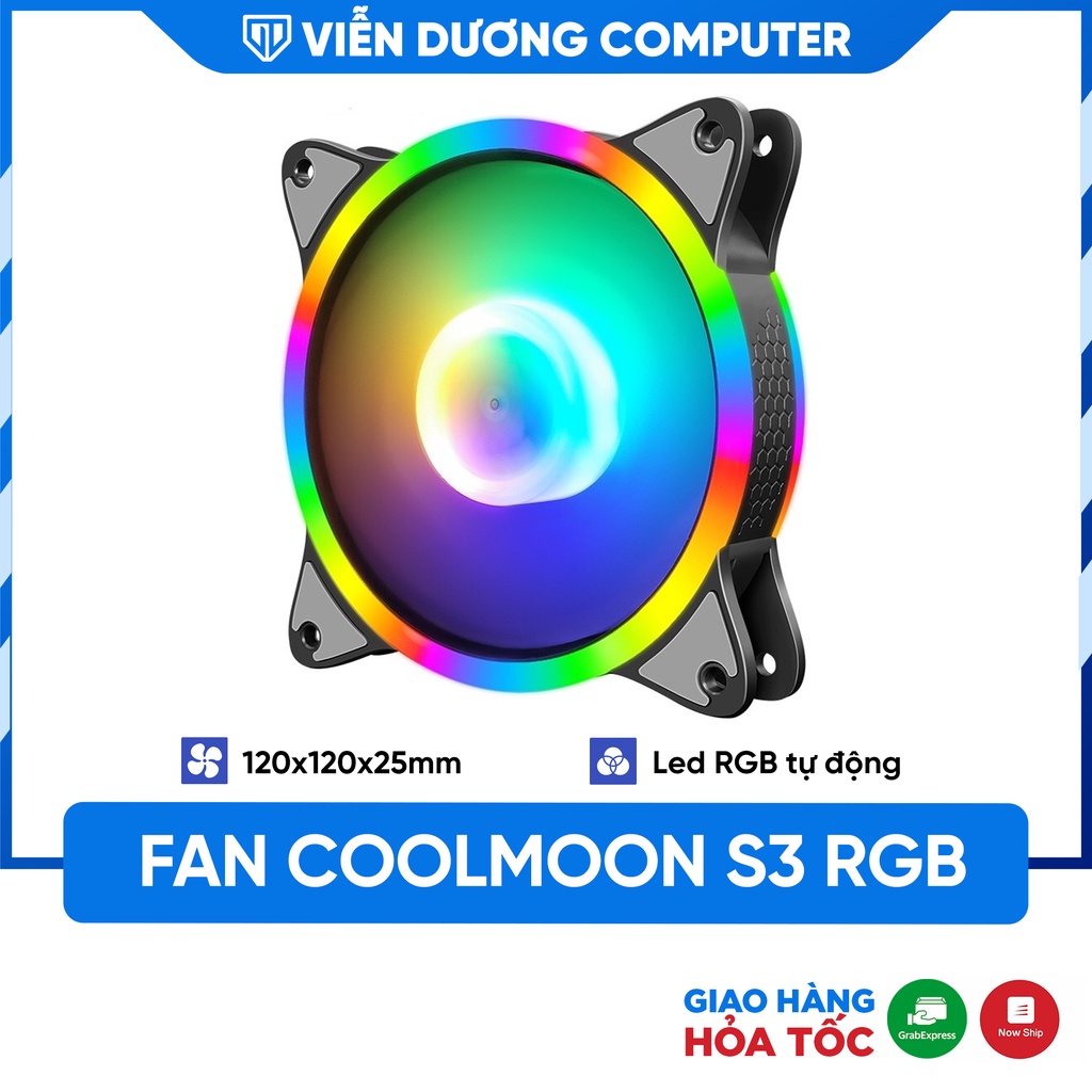 Quạt tản nhiệt Coolmoon S3, Fan LED RGB tự động đổi màu, không cần Hub ...