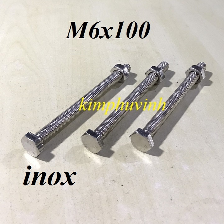 10 BỘ - M6x100mm BULONG INOX - BULON INOX 6li - ỐC INOX 6li | Shopee ...