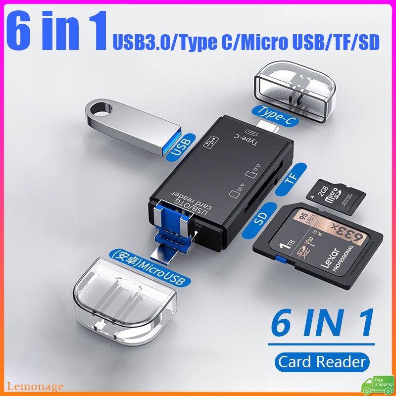 [Sẵn Sàng] Đầu Đọc Thẻ USB 3.0 6 Trong 1 Micro USB / U Disk / Type C / TF / SD Thẻ Nhớ Tất Cả ...