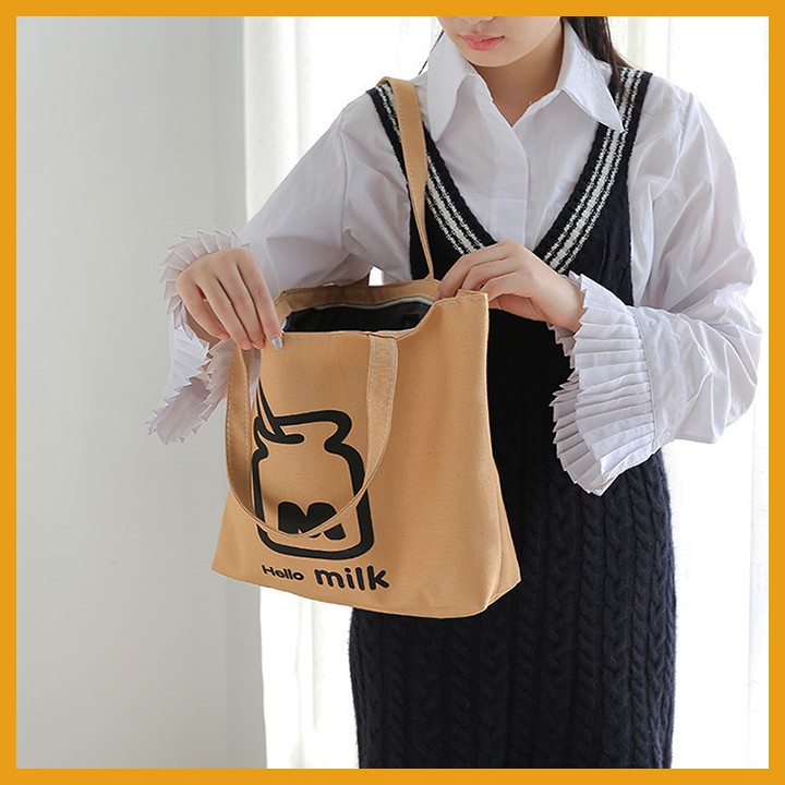 HCM - Túi xách Hello Milk có khóa kéo tối tối giản retro | Shopee Việt Nam