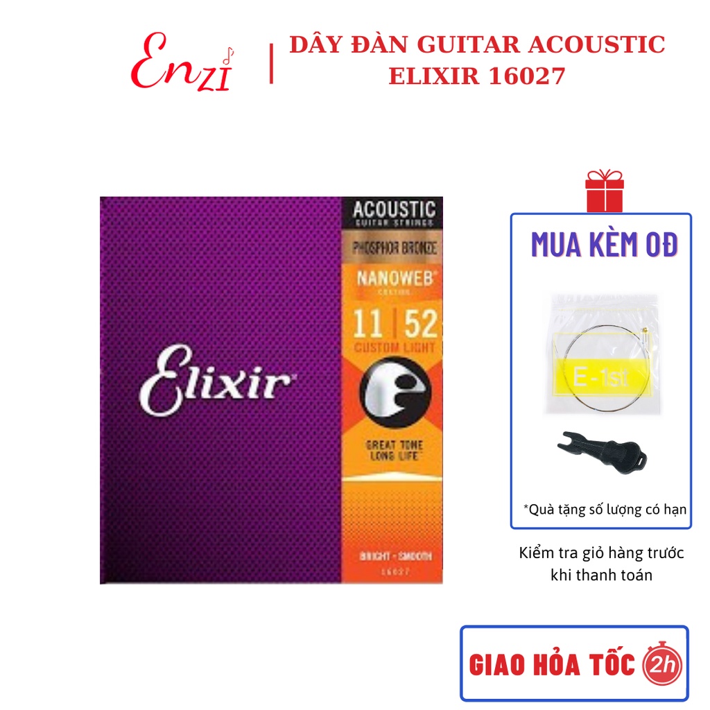 Dây đàn guitar acoustic elixir 16027 Phosphor Bronze Nanoweb cỡ 11 dây ...