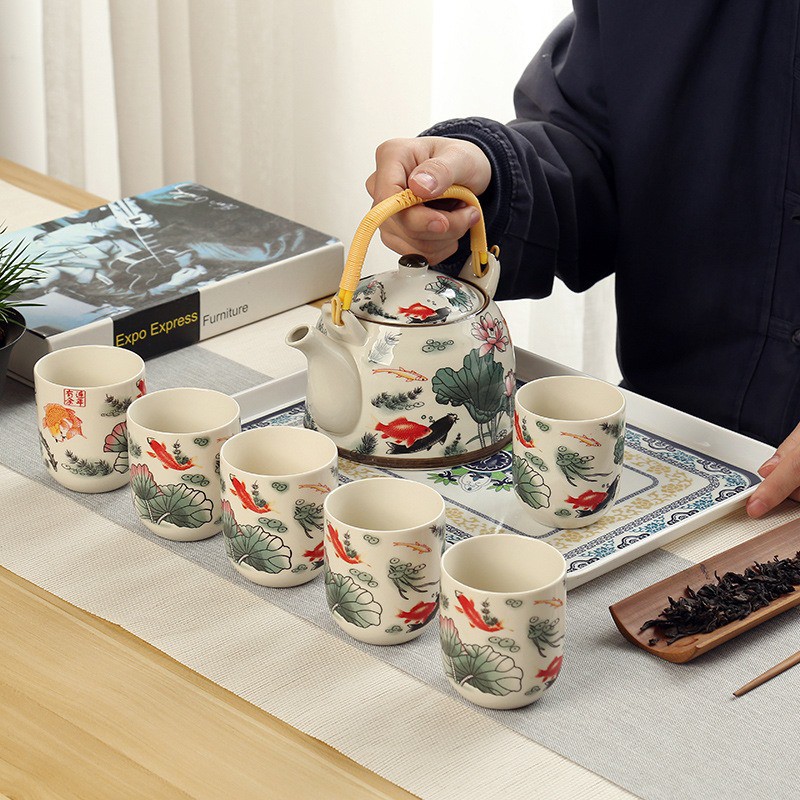 Bộ ấm chén hoa sen cá chép, Bộ ấm chén làm quà tặng quà biếu | Shopee ...