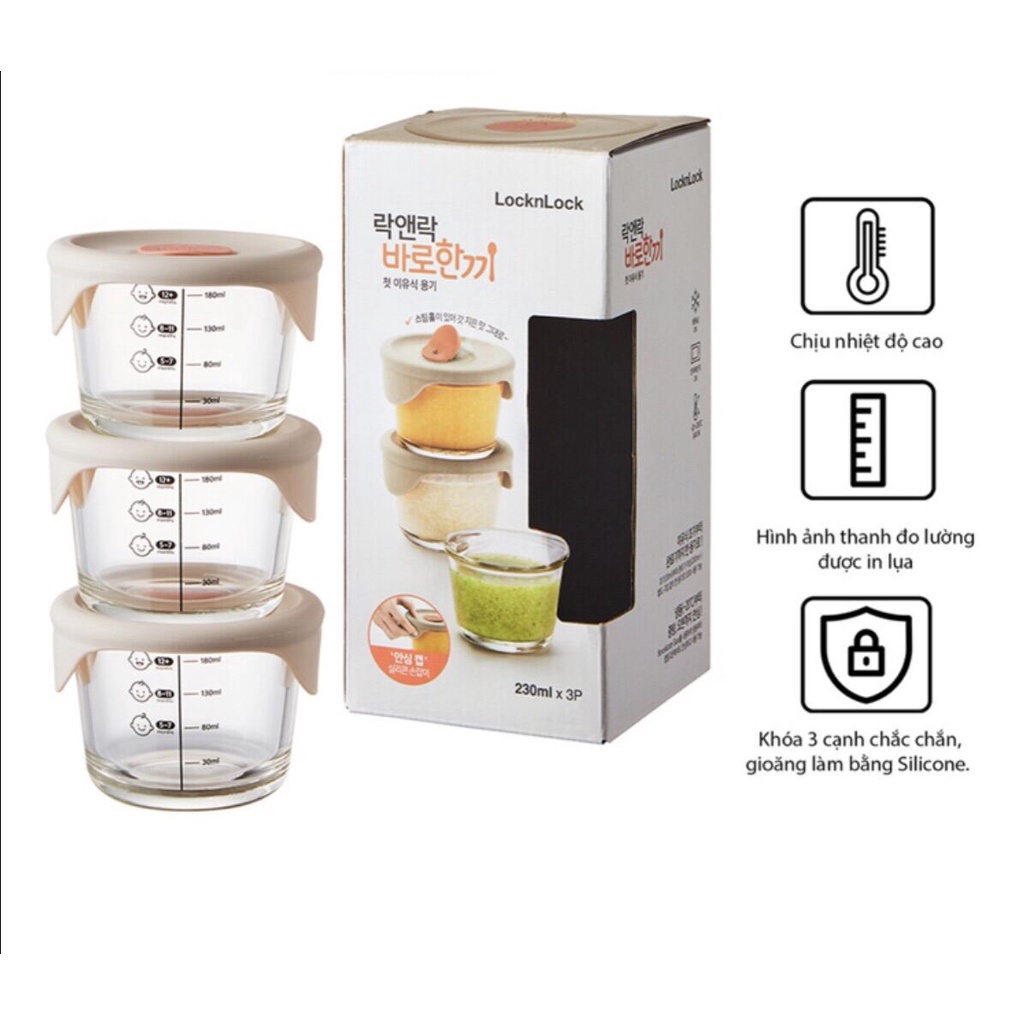 Bộ 3 hộp thủy tinh đựng thức ăn dặm cho bé Lock&Lock 230ml x 3 hộp | Shopee Việt Nam