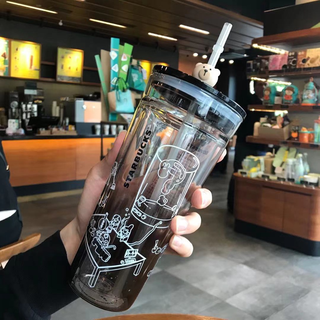 Bình nước nhựa trong suốt hai lớp có ống hút 2022 710ml | Shopee Việt Nam