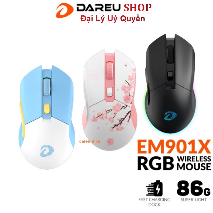 Chuột không dây Dareu EM901X RGB Black / Pink / Blue White Superlight ...