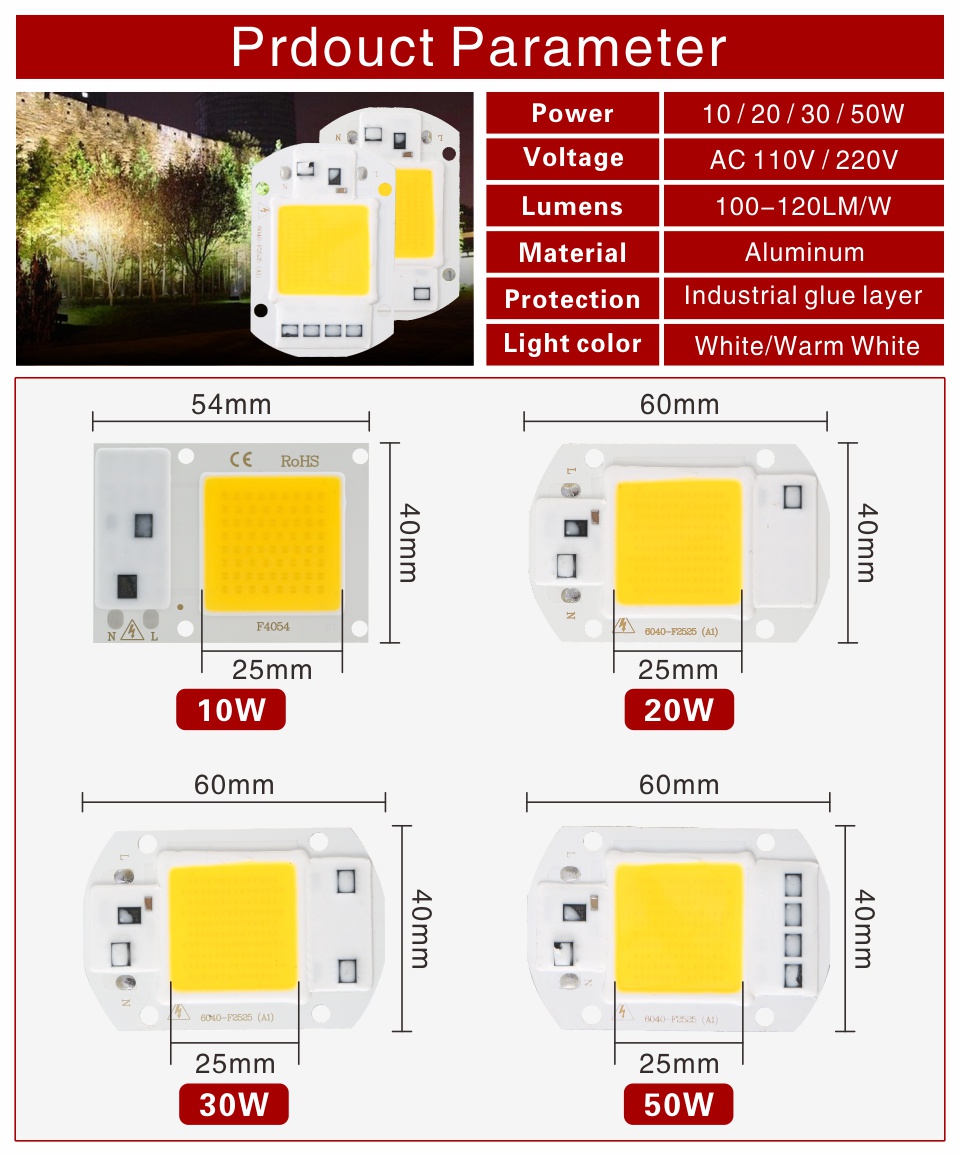 Chip Đèn LED COB 10W 20W 30W 50W 110V 220V Thông Minh Ánh Sáng Cao | Shopee Việt Nam