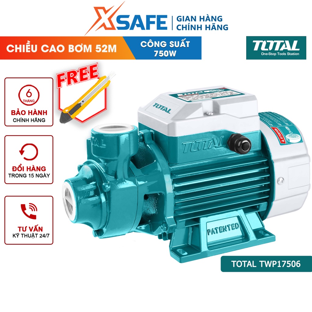 Máy bơm nước TOTAL TWP17506 công suất 750W(1HP), mô tơ dây đồng, chiều dài dây cáp 0.15m - Chính ...