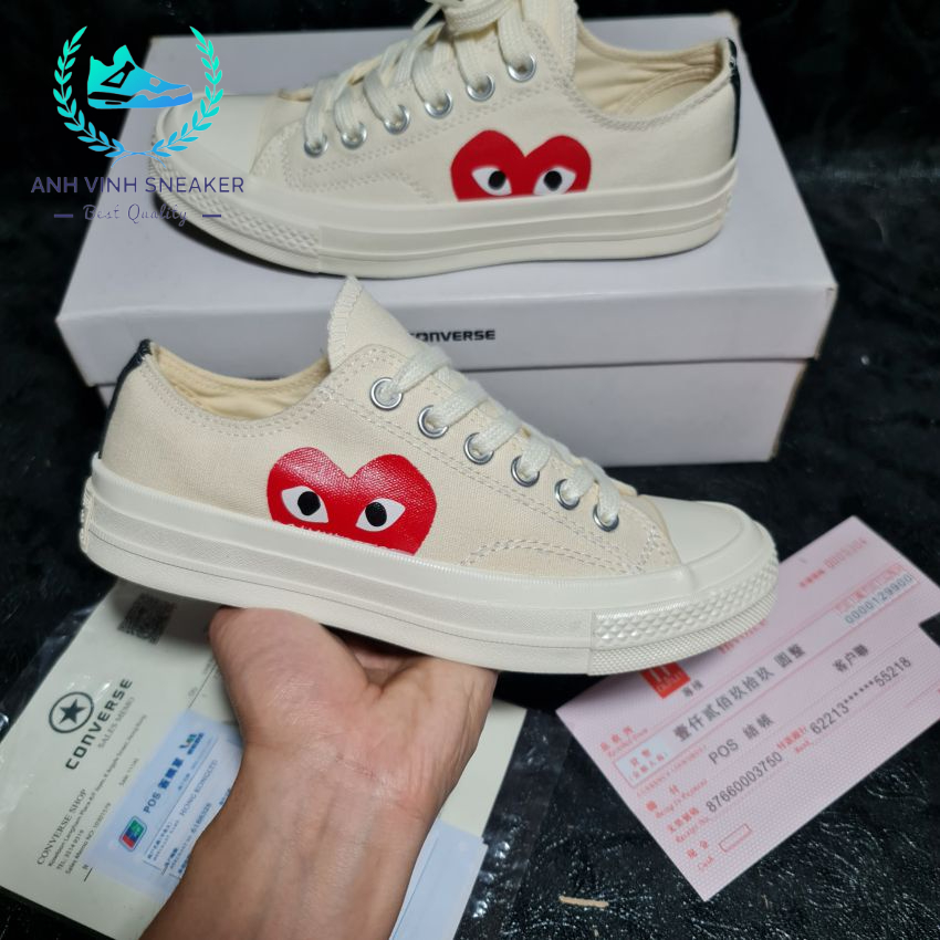 Giày Converse CDG Chuck Play tim cổ thấp màu trắng sữa nam nữ | Shopee ...
