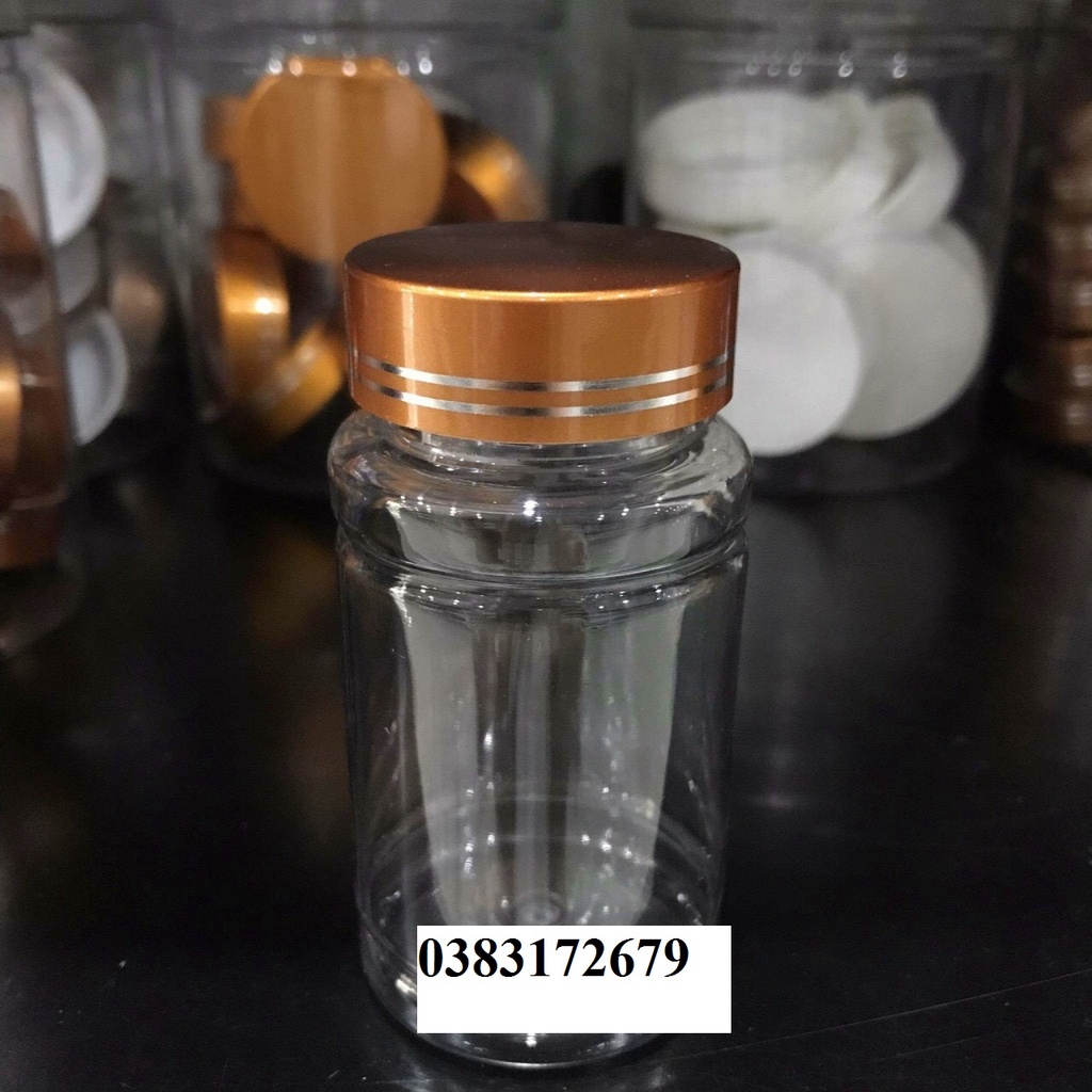 100 chai lọ nhựa PET nắp vàng 100cc, chai PET nắp bạc 100cc, chai đựng thuốc 100cc bao gôm siu ...