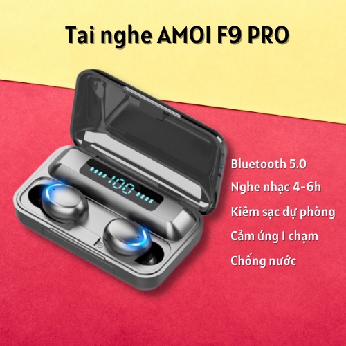 Tai nghe không dây Amoi F9 pro, pin cực trâu, không độ trễ khi chơi game. tai nghe kiêm dock sạc ...