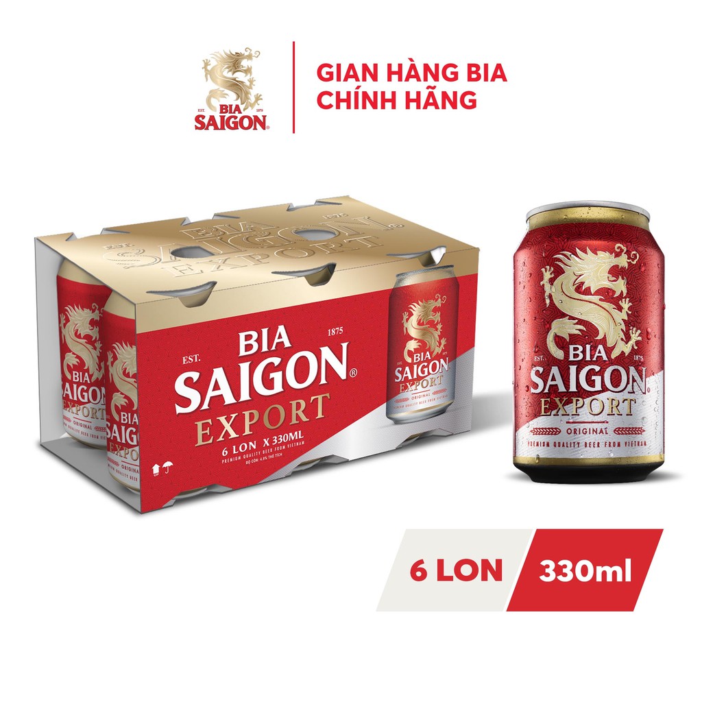 Lốc 6 lon bia SÀI GÒN EXPORT - SABECO - 330ml/lon | Shopee Việt Nam