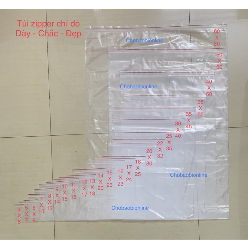 {1kg/size} Túi zip chỉ đỏ loại đẹp có sẵn nhiều size hàng đẹp, túi dày - chắc chắn (SP y hình ...