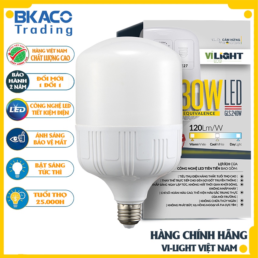 Bóng đèn led bulb 10W, 15W, 20W, 30W VI-LIGHT trụ nhựa ánh sáng vàng ...