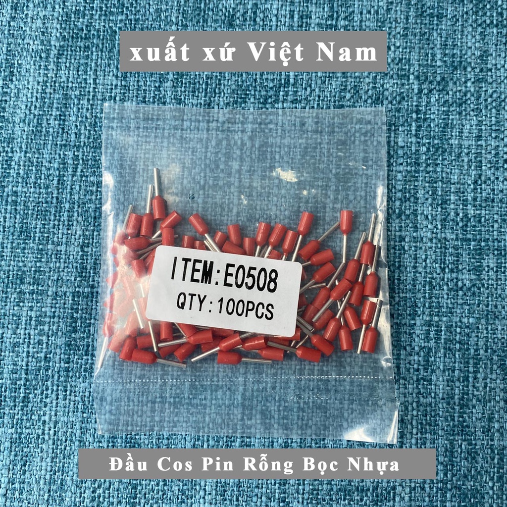 Đầu cos pin rỗng bọc nhựa cho dây 0.5-6mm2 bằng đồng E0508 - E7508 - E1008 -E1010- E1508 - E2508 ...