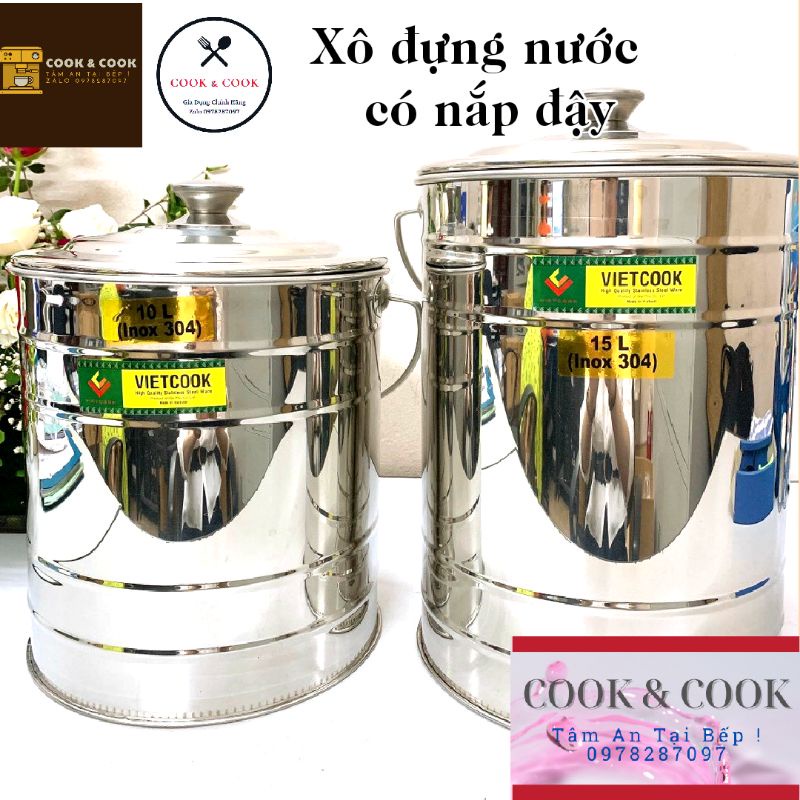 [Chính Hãng] Xô inox đựng nước 10, 15, 20 lít VIETCOOK có nắp đậy inox ...