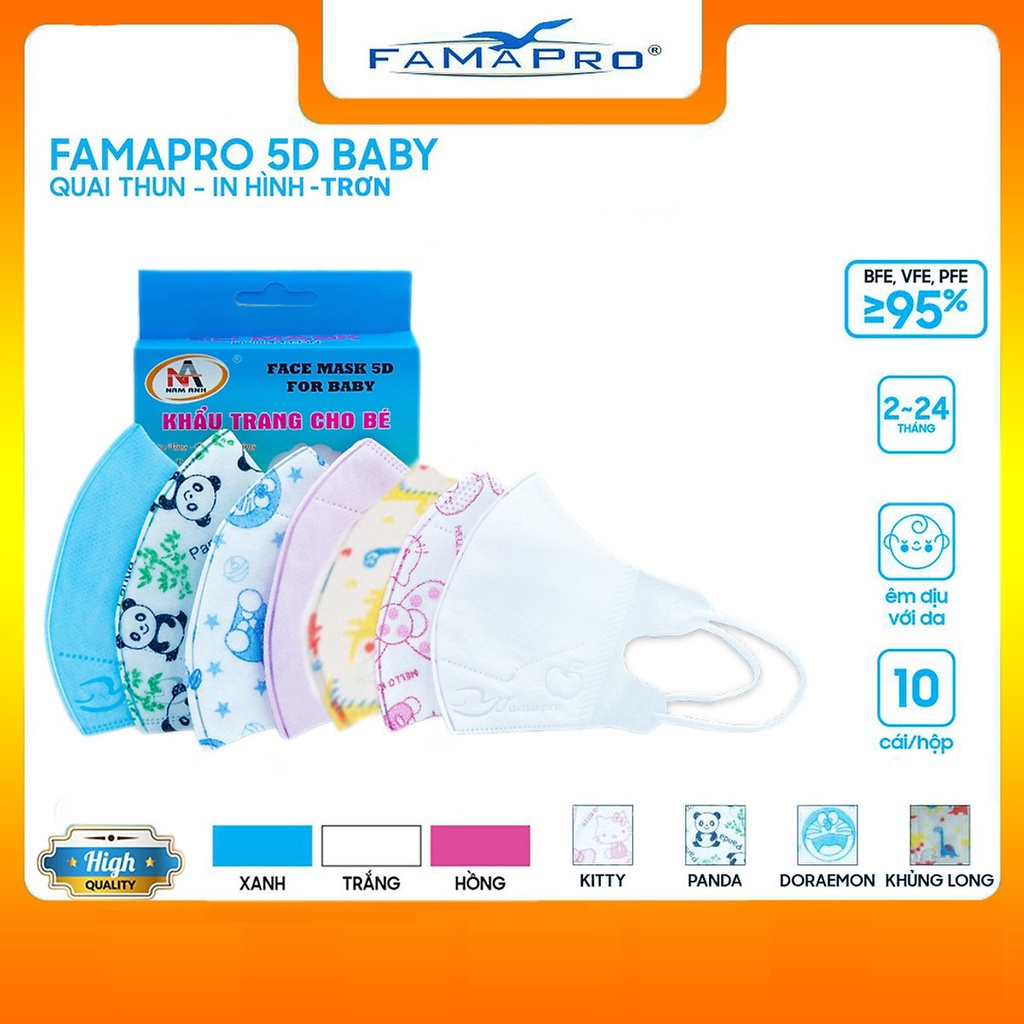 Hộp 10 Cái Khẩu Trang Cho Bé Dưới 10 Tuổi 5D KIDS FAMAPRO/ Khẩu Trang Y Tế Trẻ Em 3 Lớp Chống ...