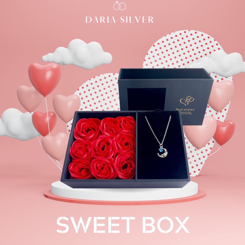 Set 2 món dây chuyền, khuyên tai, lắc tay Sweet Box Daria Silver, quà tặng sinh nhật, valentine ...