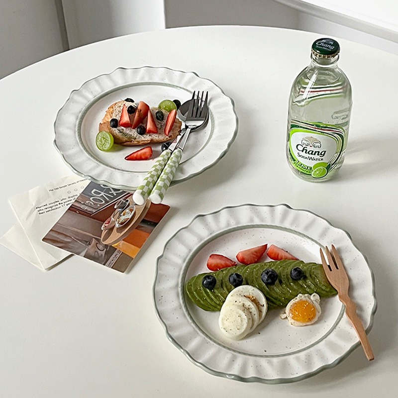 Đĩa gốm cao cấp viền xanh xin xắn phong cách Hàn Quốc D0008 | Shopee Việt Nam