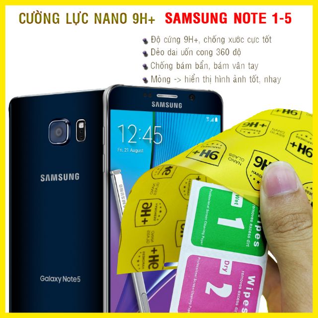 Dán cường lực dẻo nano Samsung Note 5, Note 4, Note 3, Note 2, Note 1 ...