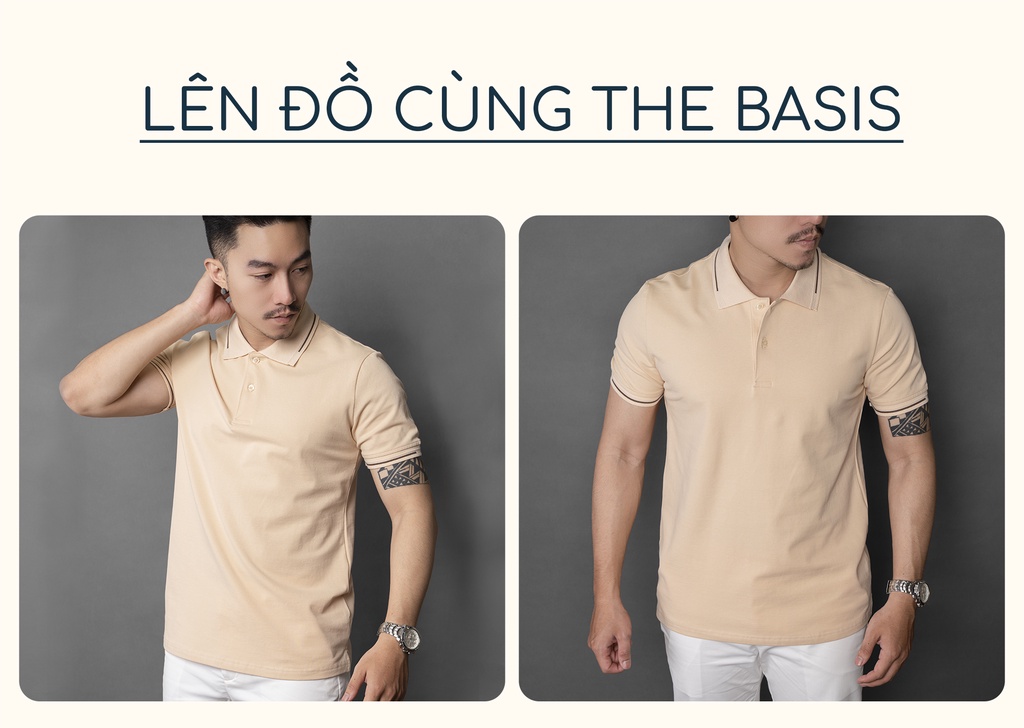 [TẶNG HỘP CHO ĐƠN TỪ 499K] Áo thun polo nam có cổ cao cấp, màu kem phối ...