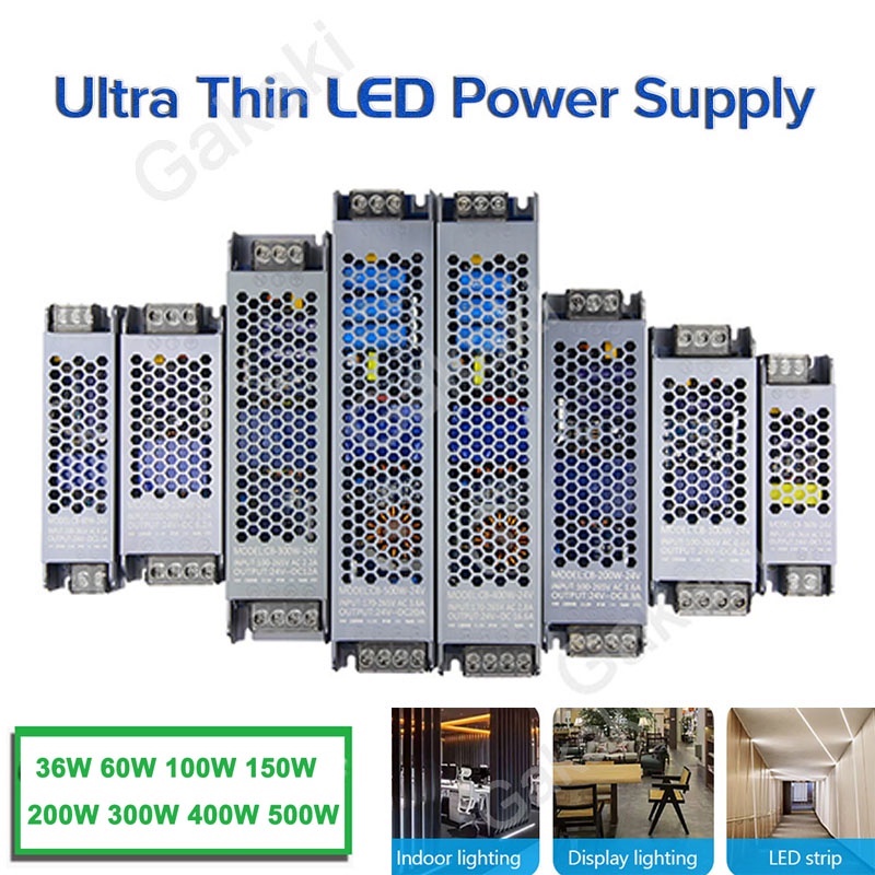 Dc12v / 24V Đèn LED tuyến tính siêu mỏng Bộ chuyển đổi nguồn điện 60W 100W 150W 200W 300W AC170 ...