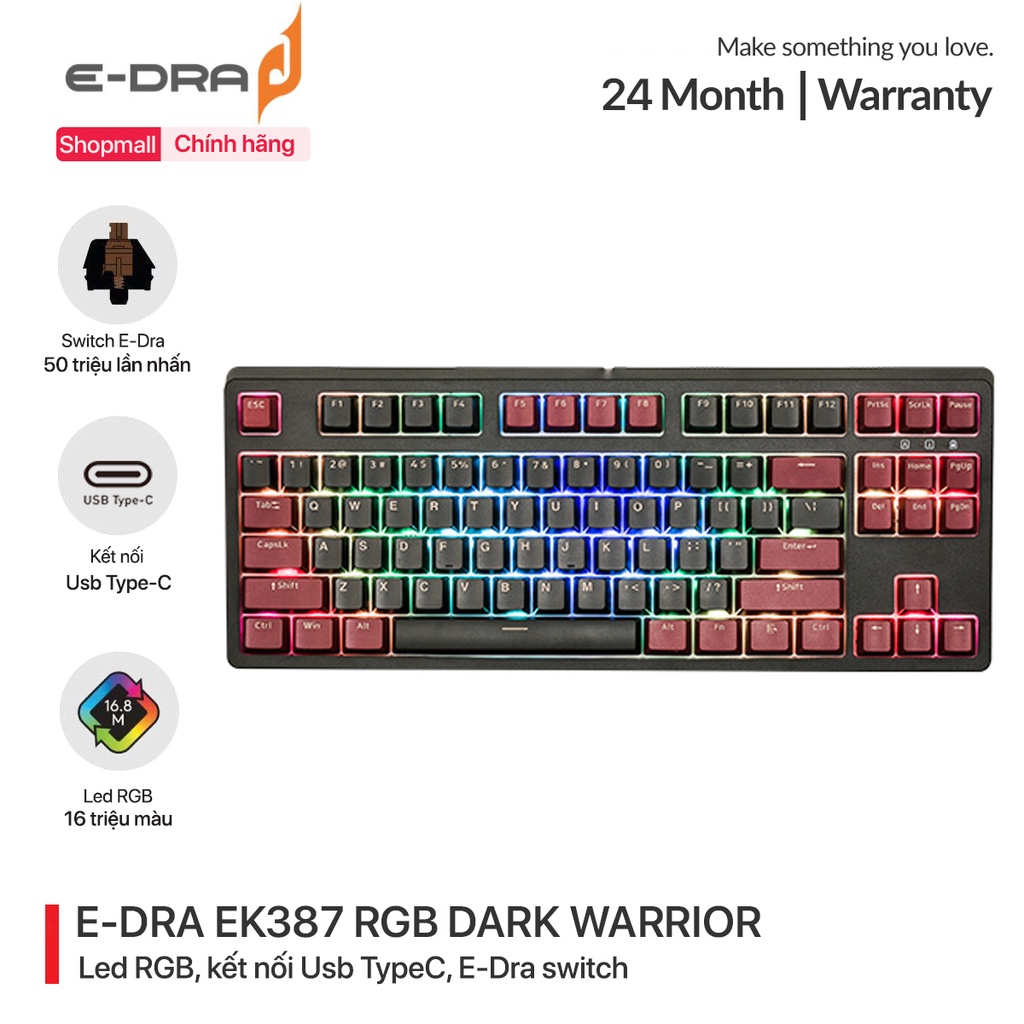 Bàn phím cơ chơi game có dây E-DRA EK387 RGB Dark Warrior - Bản 2022 ...