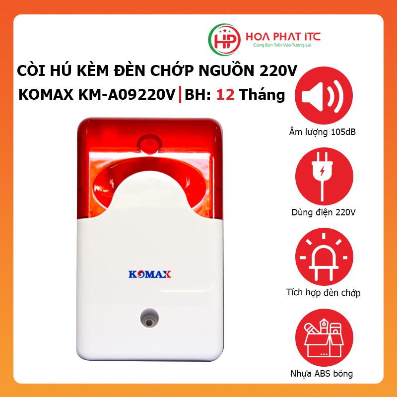[BH 12 tháng] Còi hú kèm đèn chớp 220V Komax KM-A09 | Shopee Việt Nam
