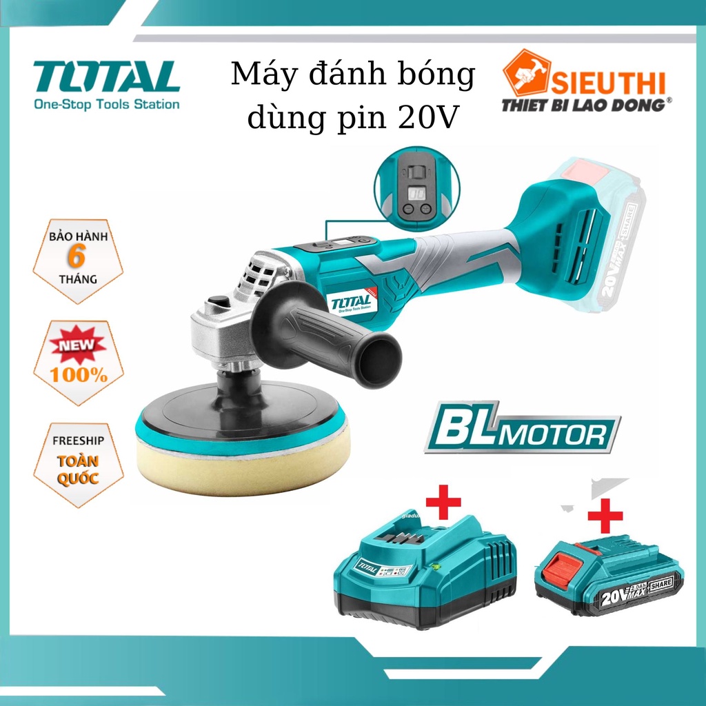 Máy đánh bóng dùng pin Lithium 20V Total TAPLI2001 Đế dưới 150mm, Màn ...