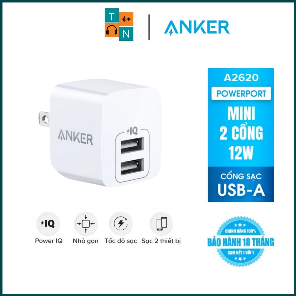 【Giao nhanh】Cốc Sạc ANKER PowerPort Mini 2 cổng 12W - A2620 Bảo hành ...