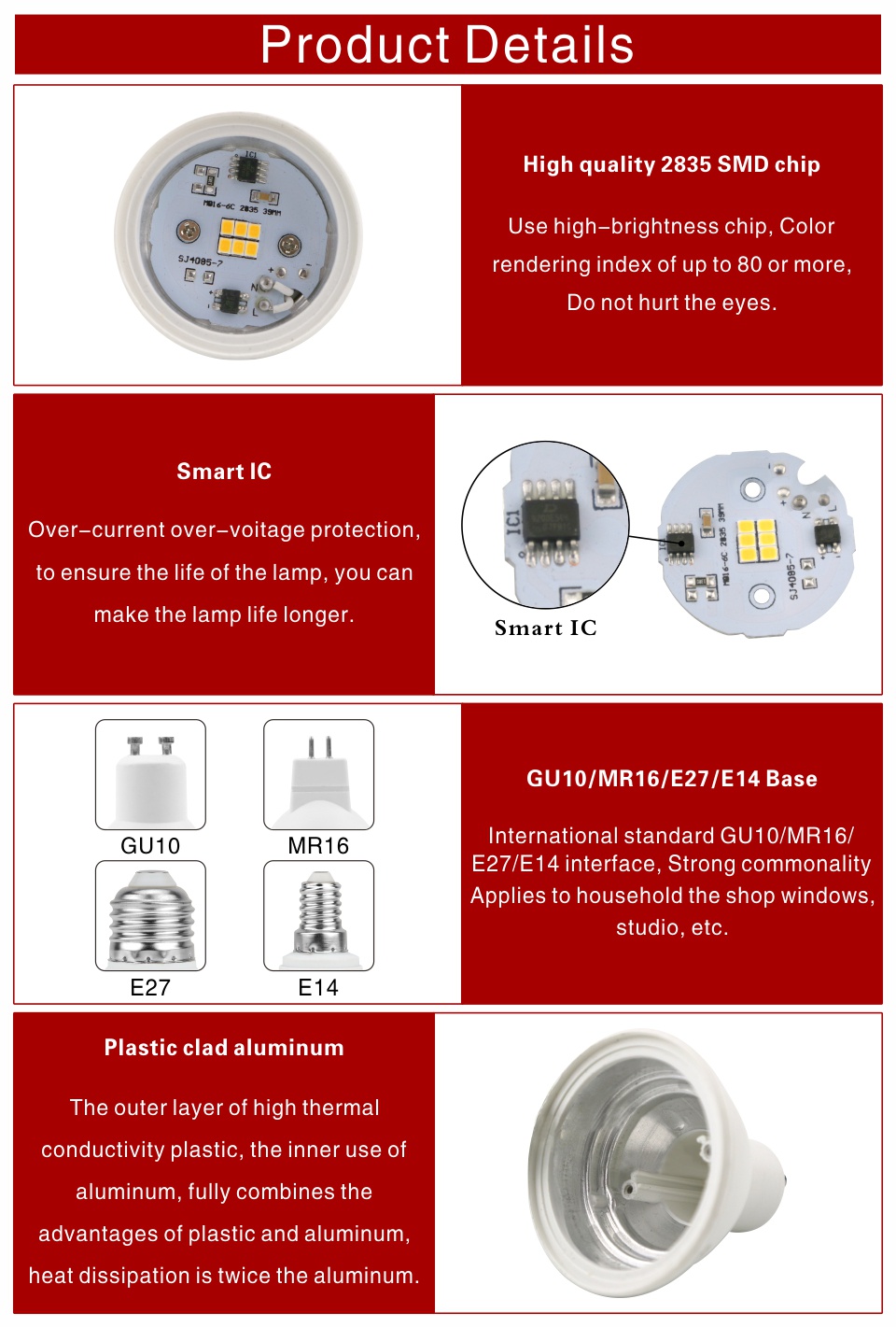 Chip Đèn LED COB 2835SMD MR16 GU10 E27 E14 6W Watt 220V Ánh Sáng Trắng Ấm / Lạnh 2435Smd ...