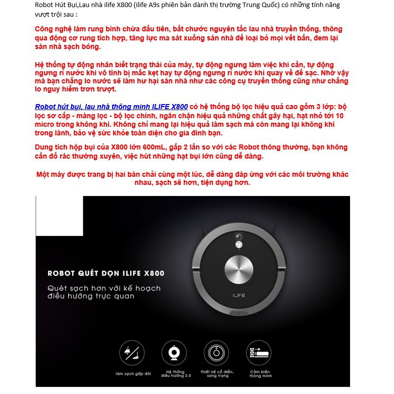 Robot Hút Bụi,Lau nhà ilife X800 (ilife A9s phiên bản dành thị trường Trung Quốc),Công nghệ Mỹ ...