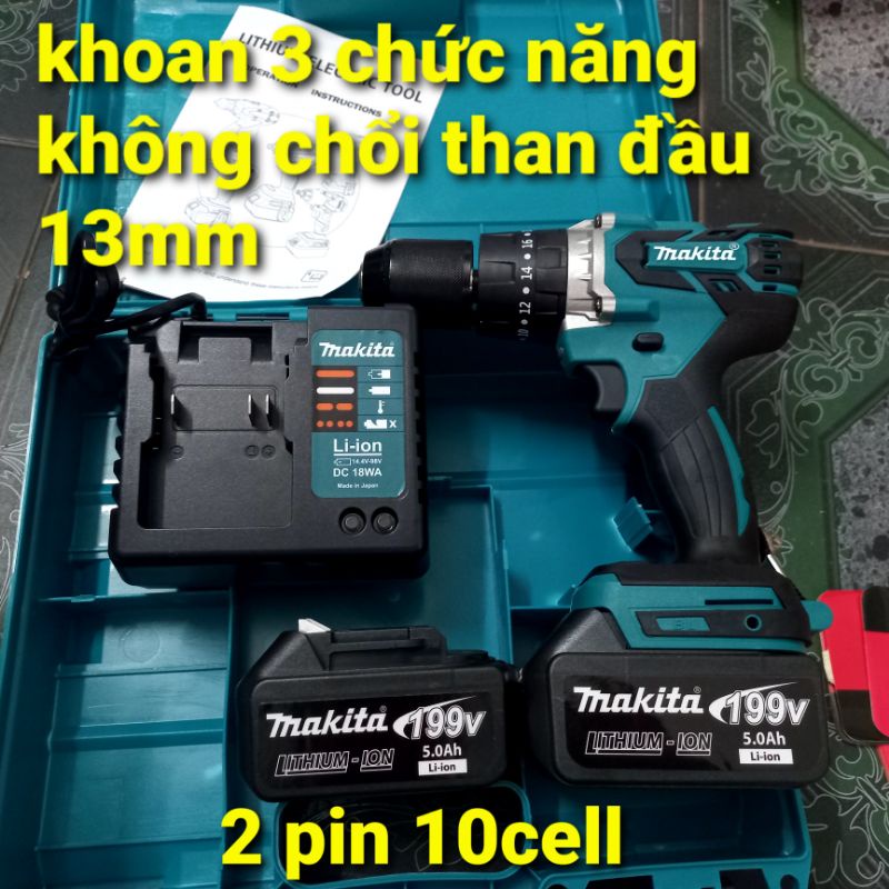 Máy khoan pin makita 199v pin 10cell có nấc búa | Shopee Việt Nam