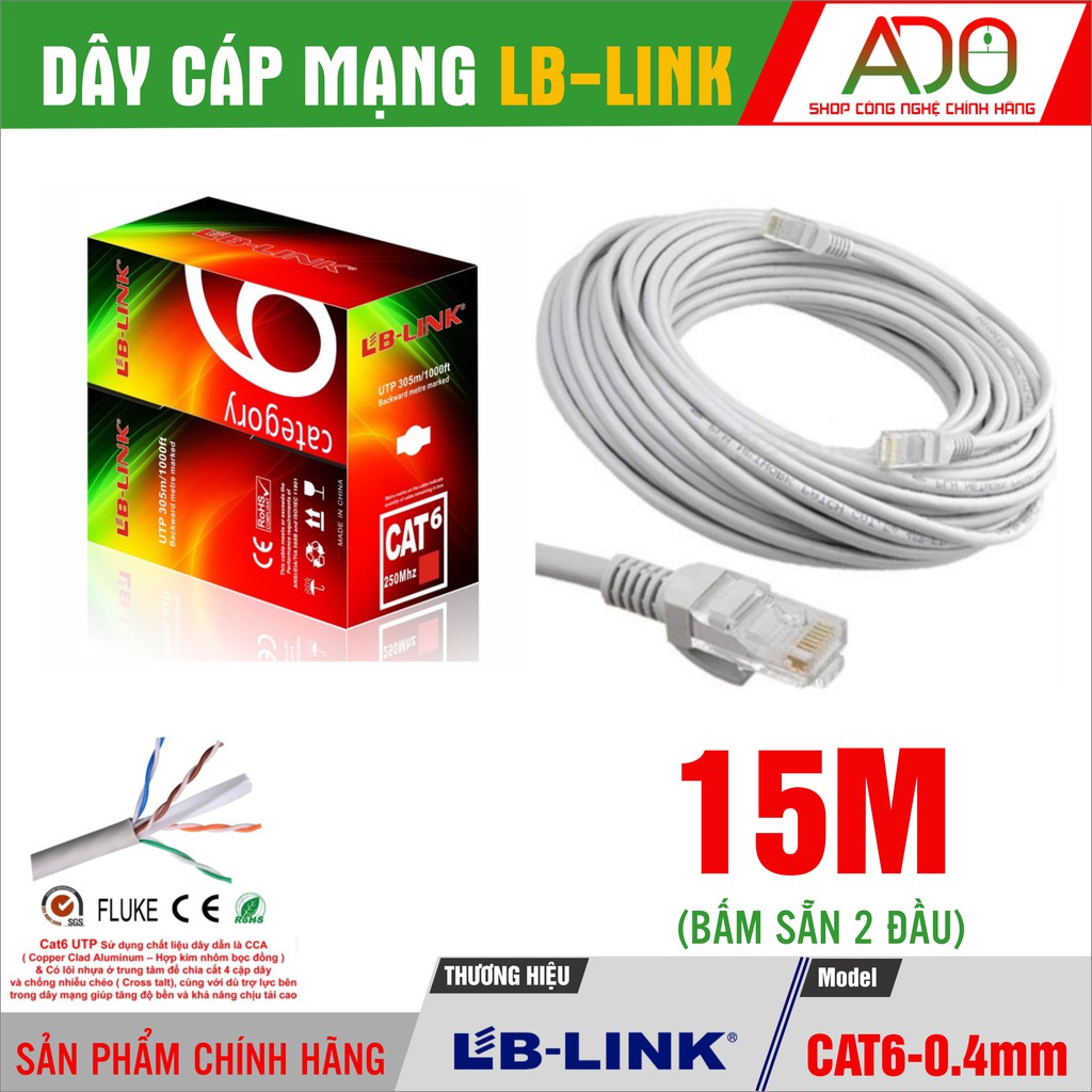Dây cáp mạng CAT6 LB LINK - Dây mạng bấm sẵn 2 đầu dây - Đoạn dài 15M | Shopee Việt Nam