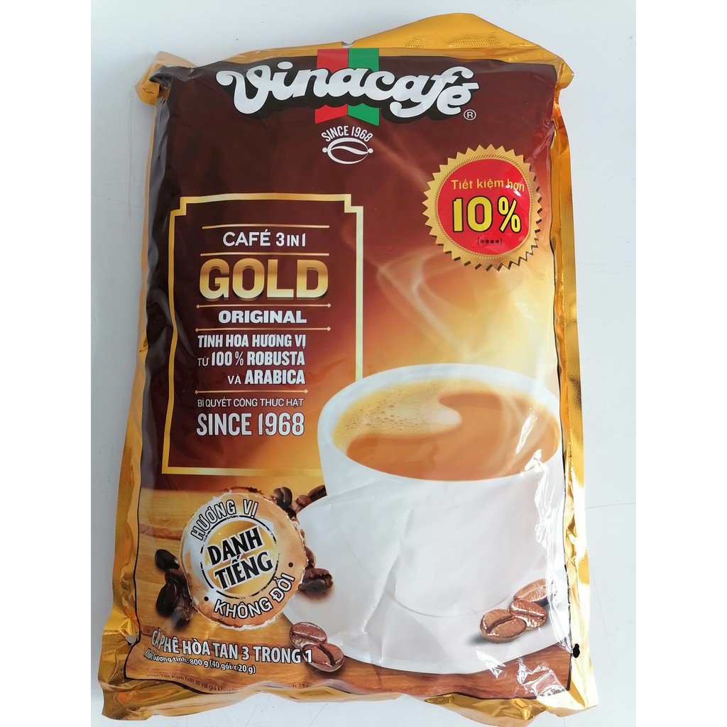 [TÚI LỚN 800g (40 gói x 20g)] CÀ PHÊ SỮA HÒA TAN 3 IN 1 [VN] VINACAFE Café Gold Original ...