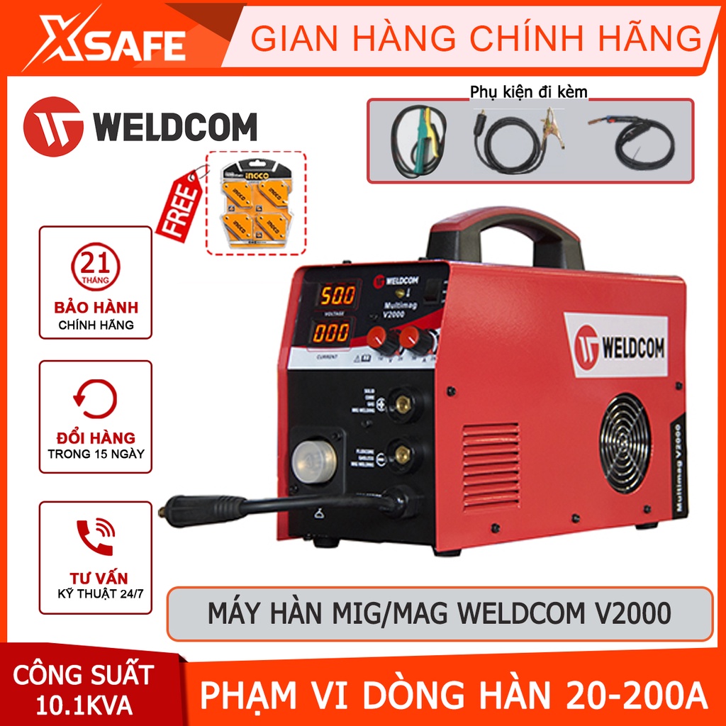 Máy hàn mig Weldcom V2000 đa chức năng hàn mig, tig, que, mối hàn đẹp ...