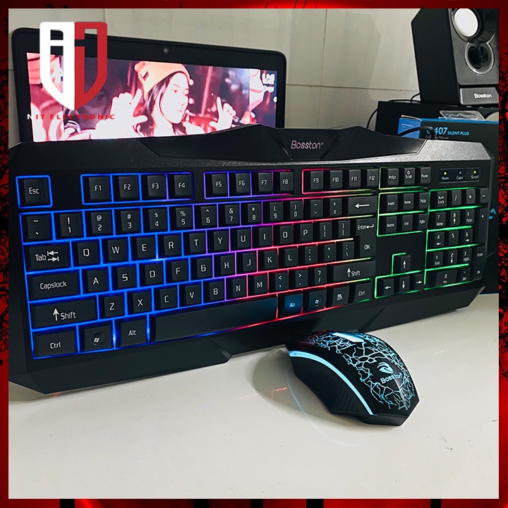 Combo bàn phím chuột máy vi tính pc gaming có dây BOSSTON 837 chuyên ...
