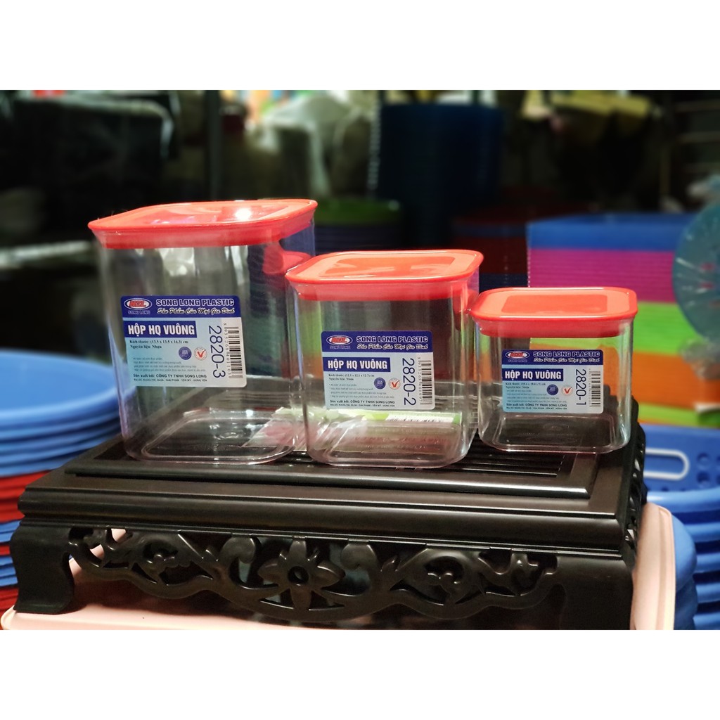 [Bộ 3 Chiếc] Hộp đựng thức ăn vuông trong tủ lạnh Song Long Cao Cấp 2820 (950ml, 300ml, 190ml ...