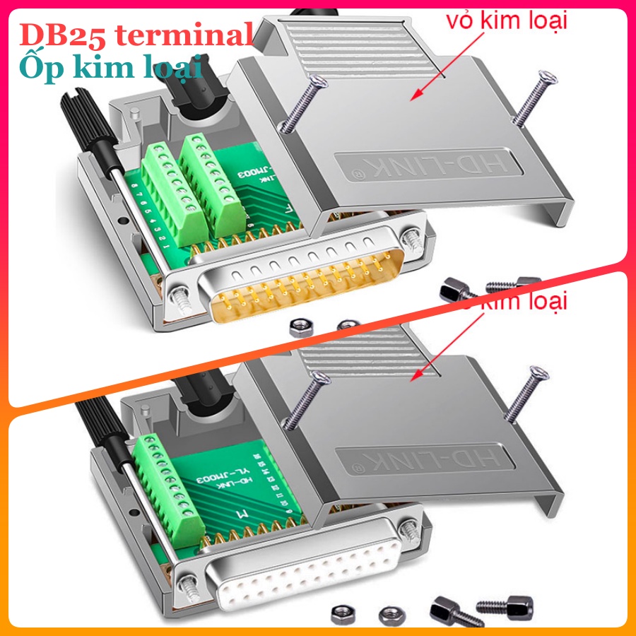Đầu nối DB25 Male, Female vặn vít Terminal kèm ốp kim loại Tạo cáp COM DB25, Đực, Cái, DB55 sang ...
