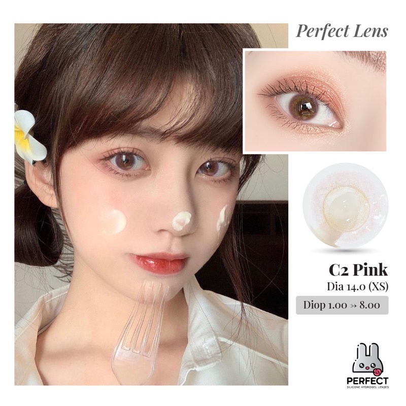 Lens Ảnh Mắt Thật, C2 Pink Perfect Lens, dia 14.0, kính áp tròng nâu ...