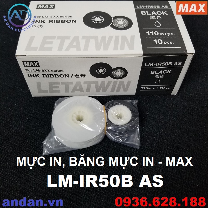 Mực in MAX LM-IR50B AS (12mm, 110m/cuộn), dùng cho máy in đầu cốt MAX ...