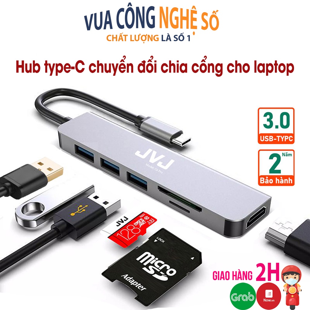 Hub type C chuyển đổi laptop C6 JVJ 6 trong 1, chia cổng USB 3.0 tốc độ ...