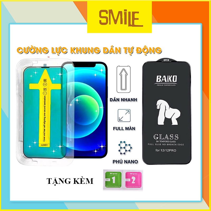 Kính cường lực iphone khung dán tự động KK Baiko full màn Xsmax 11 12 ...
