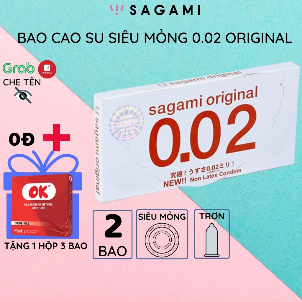 Bao cao su Sagami 002 Original Siêu mỏng Non Latex Hộp 2 chiếc không mùi trong suốt chống tuột ...